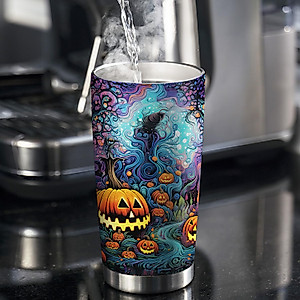 ORCAE 20oz Halloween Pumpkin Ghost Tumbler, Boo Boo Ghost, Trick or Treat, Halloween Gifts, Coffee Thermos, Stainless Steel Double Wall Vacuum Insulated Coffee Mug, Travel Cup with Lid - B