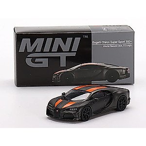 Bugatti Chiron Super Sport 300+ Carbon Gray w/Orange Stripes World Record Ltd Ed to 6000 pcs 1/64 Diecast Model Car by True Scale Miniatures MGT00409