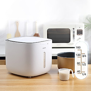 Benshukam Rice Storage Container, Food Container, Dry Food Storage, Pet Food Dispenser, 20 Lbs/ 320oz Large Storage Bin with Lid, for Grain Cereal Soybean Corn, Cat Food, Coffee, Flour (Grey)