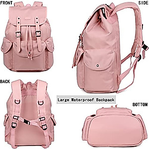 Large Waterproof Computer Laptop Backpack 15.6 inch College School Backpack Travel Hiking Backpack for Women (Pink)
