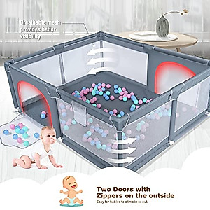SMTTW Baby Playpen, 71 x 59 Inches Extra Large Playpen, Foldable Play Yard for Babies and Toddlers, Indoor & Outdoor Activity Center,Safety Gates with Breathable Mesh