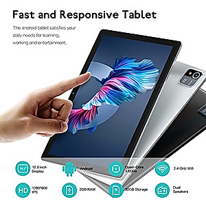 HAPPYBE Tablet 10 Inch Android 10 Quad-Core 32GB 6000mAh Battery HD Touchscreen Tablets (Silver)