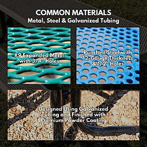 Coated Outdoor Furniture Heavy-Duty Portable Outdoor Picnic Table, Thermoplastic Coated Expanded Metal Commercial-Grade Patio Dining Furniture Made in America (8ft Rectangular, Green)