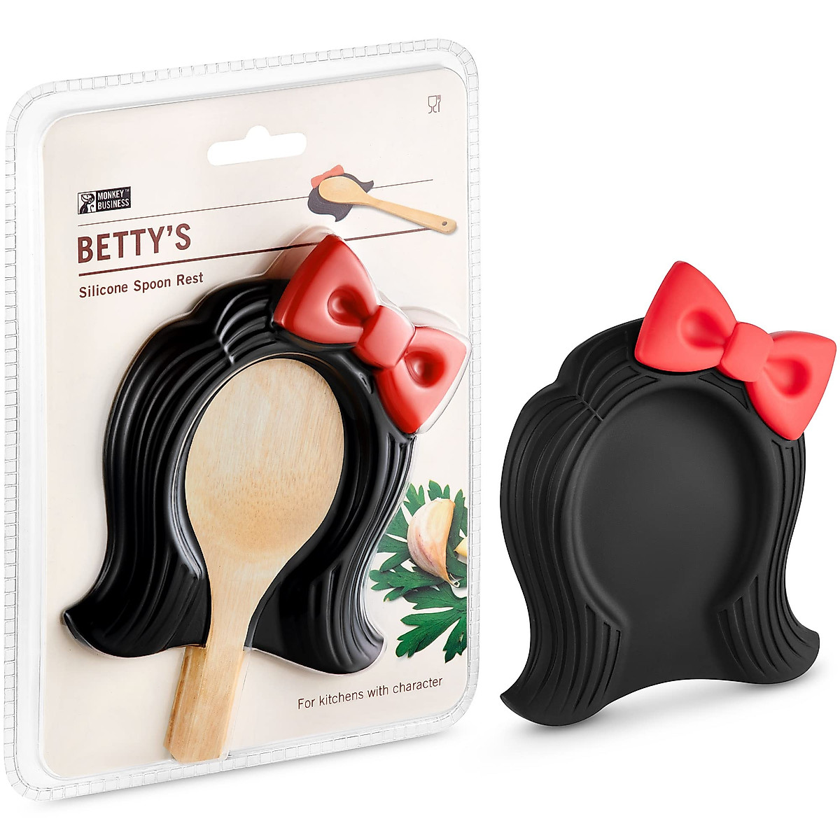 Betty's Fun Wig-Shaped Silicone Spoon Rest/Utensil Rest from a Series of Cool Kitchen Gadgets | 50s-Style Spoon Rest for Kitchen Counter | Original Kitchen Accessories by Monkey Business