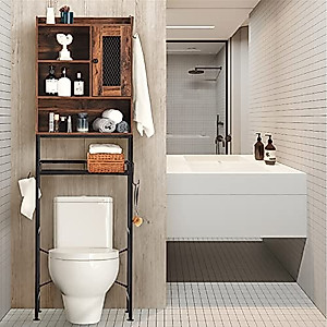 Labonida Over The Toilet Storage Cabinet - 5-Tier Freestanding Bathroom Organizer - Retro Space Saver Toilet Shelf - Multi-Function Display Shelves with Door