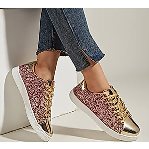 LUCKY STEP Glitter Sneakers Lace up | Fashion Sneakers | Sparkly Shoes for Women (10 B(M) US, Gold)