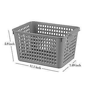 Plastic Storage Basket - 4 Pack Plastic Storage Basket Tray, Gray Plastic Storage Bins, Organizer Bins, Weave Storage Basket with Handles, Perfect for Office Kitchen Bathroom