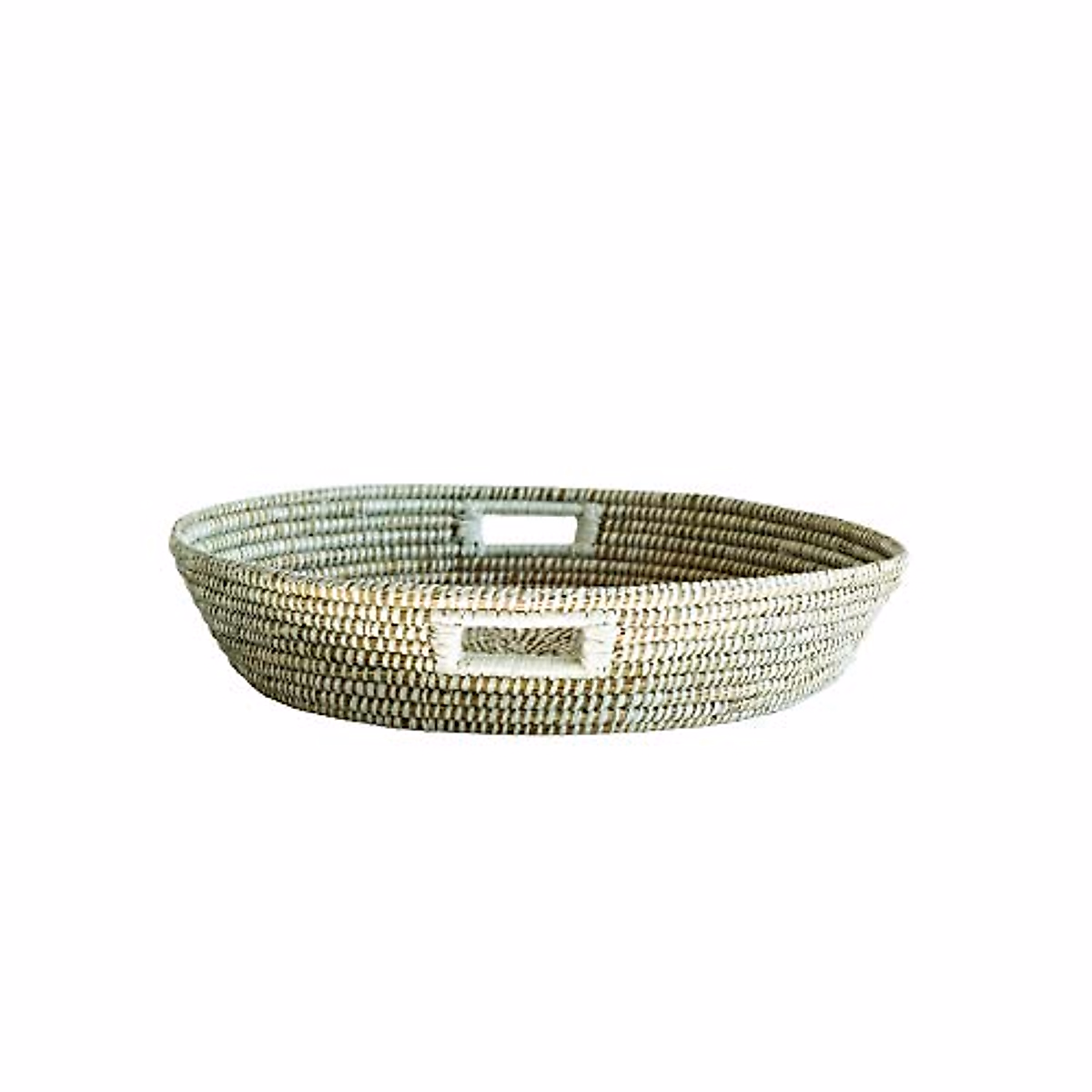 Creative Co-Op White Handwoven Grass Basket with Handles Decorative Accents