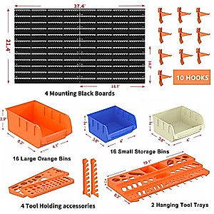 52PCS Wall Mounted Storage Bins Garage Storage Drawers with 4PCS Wall Mounting Peg Boards Workshop Parts Rack Container Tool Organizer Easy Access Compartments for Hardware Crafts Office Supplies