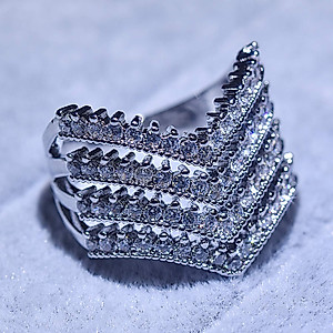 925 Sterling Silver Shiny Full Diamond Ring Cubic Zirconia Rings CZ Diamond Multi Row Ring Eternity Engagement Wedding Band Ring for Women TZ.42 (US Code 7)