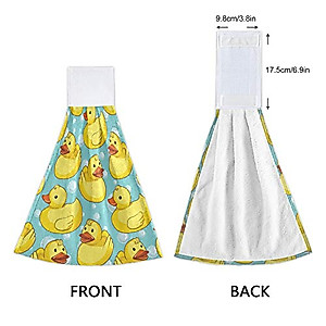 Kcldeci Hand Towels for Kitchen Cute Yellow Rubber Ducks Bathroom Hand Towels Kitchen Towels with Hanging Loop, Set of 2 Hanging Tie Towels
