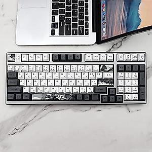 MOLGRIA Ink Lotus Keycaps, 140 Set Custom Keycaps for Gaming Keyboard, PBT OEM Profile Dye Sublimation Keycaps ANSI/ISO Layout with Japanese Font for Gateron Kailh Cherry MX 104/87/74/61 60 Keyboard