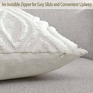 Volcanics Decorative Throw Pillow Covers 18x18 Inch, Faux Wool Plush Couch Cushion Cases Soft Fluffy Boho Pillowcases, Set of 2, Cream Beige