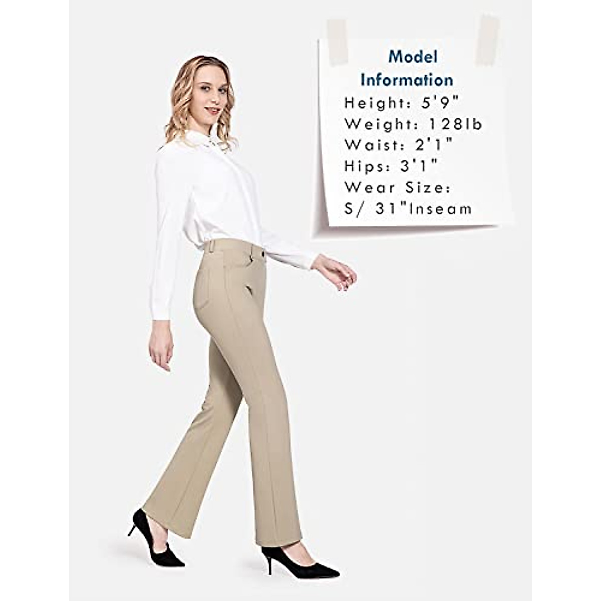 BALEAF Womens Yoga Dress Pants, Bootcut Stretchy Work Slacks Business Casual Pull on Office Trousers with Pockets 31", B Khaki Bootcut, X-Large
