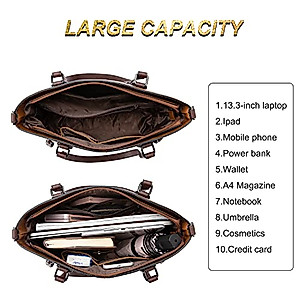 LOVEVOOK Large Shoulder Bag Purses for Women PU Leather Purse Work Bags with Multi-Pockets Vintage Tote Handbags Satchel Hobo Bag, Brown