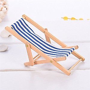KODORIA 3pcs 1:12 Miniature Foldable Wooden Beach Chair Mini Deck Chair Longue Deck Chair Mini Furniture Accessories with Red/ Blue Stripe for Indoor Outdoor
