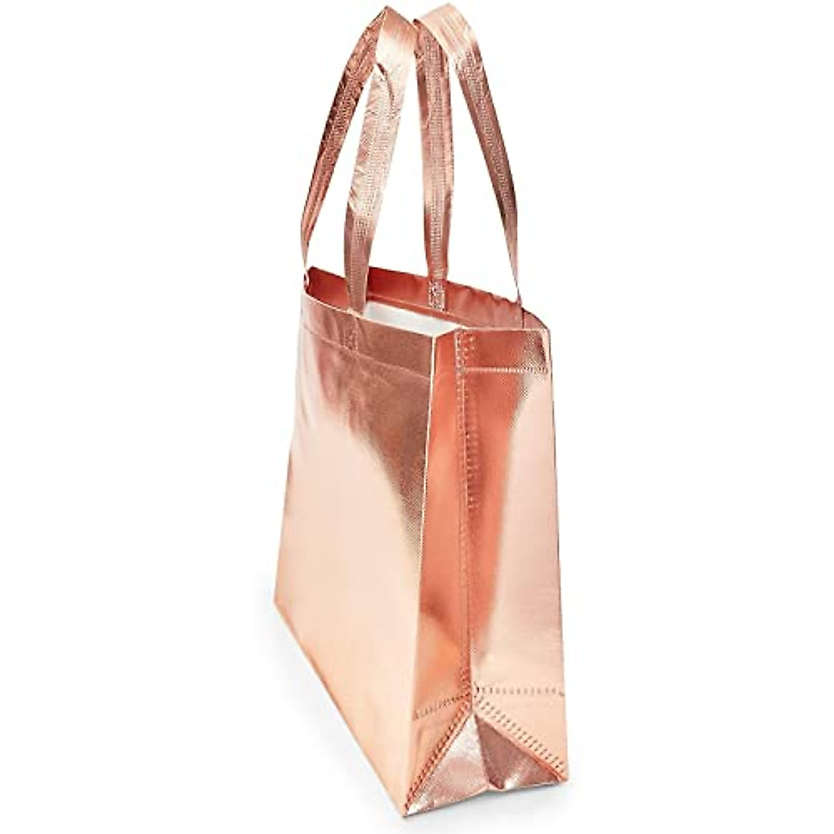 Juvale 24 Pack Holographic Rose Gold Reusable Grocery Bags with Handles for Shopping Boutiques, Birthdays (13.8 x 11.8 x 4.72 In)