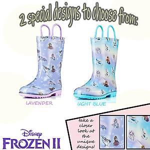 Disney Frozen 2 Girls Anna, Elsa and Olaf Pink PVC Waterproof Licensed Rain Boots Easy-On Handles - Size 8 Toddler
