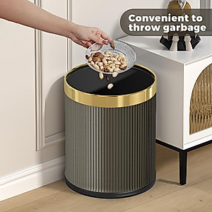 10L/2.6GAL Bathroom trash can without lid,Metal Waste Bin with Leather Cover,Open Top Office Wastebasket, Round Garbage Can for Bathrooms, Powder Rooms, Kitchens, Home, Office and and High-End Hotel