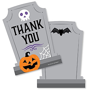 Big Dot of Happiness Cute and Colorful Tombstones - Shaped Thank You Cards - Kids Halloween Party Thank You Note Cards with Envelopes - Set of 12