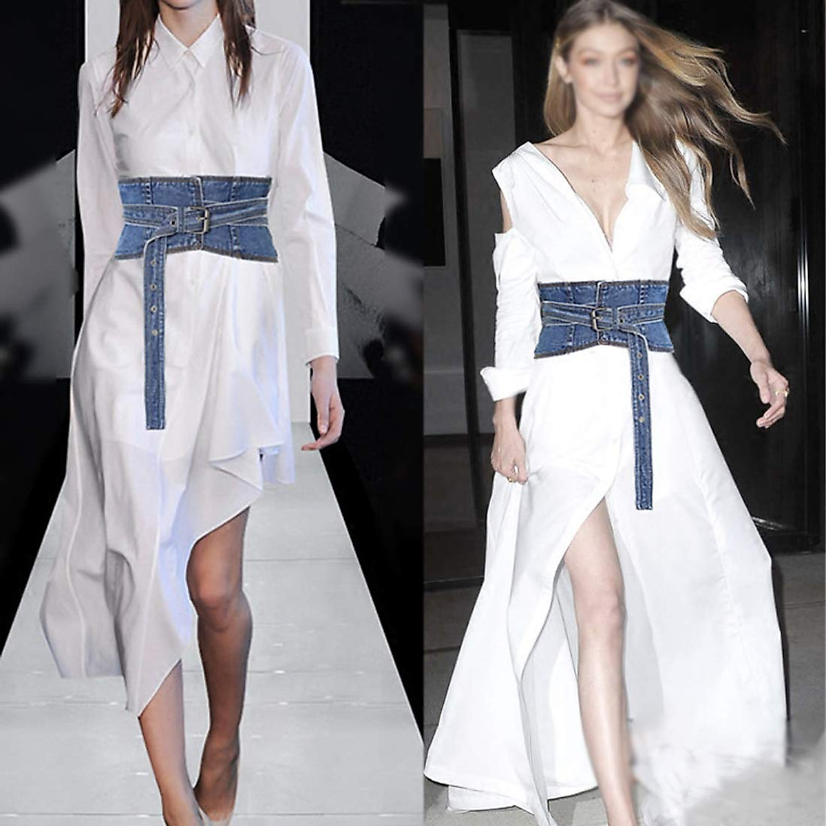 shengweiao Women's Denim Peplum Waist Cinch Belt Wide Corset Belts (Blue, 24"-27.5")