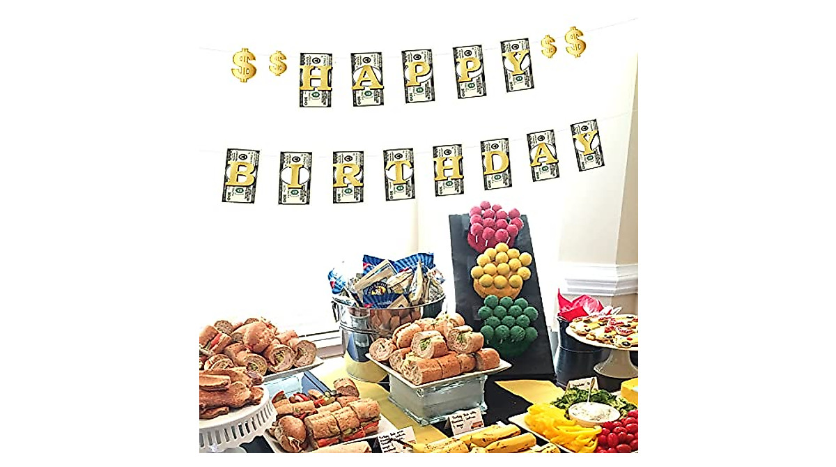 YiiGoood Money Theme Party Kit: Banner, Toppers, Crown