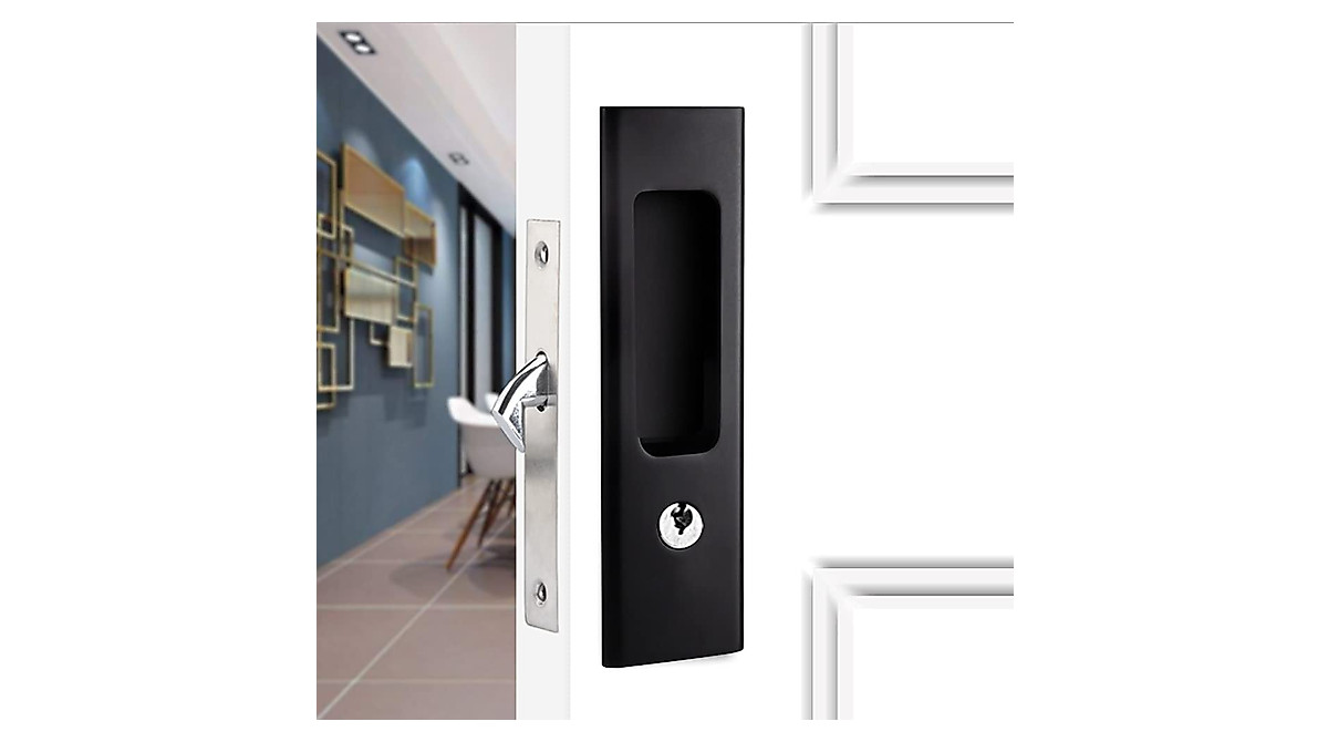 LWZH Matte Black Pocket Door Lock - Durable & Stylish