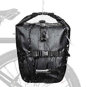 Rhinowalk 20L Bike Bag Waterproof Bicycle Pannier Rear Seat Bag for Cycling Bicycling Traveling Riding, Black