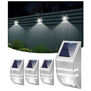 Roopure Solar Fence Light 8 Pack Bundle, Solar Motion Lights Cool White Lighting & Solar Wall Light Outdoor Up and Down Warm Lighting Security and Decorative for Yard Fence Deck Step Wall Porch Garden