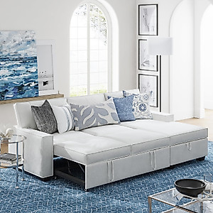 HULALA HOME Modern Sectional Sleeper Sofa, 3-seat L-Shaped Wide Couch with Storage Chaise, Pull Out Sleeper for Small Space, Living Room, Apartment and Office(White)