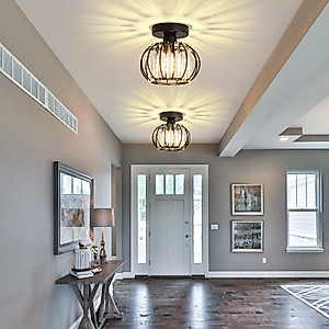 YYJLX 2 Pack Semi Flush Mount Ceiling Light Fixture Modern Small Crystal Chandelier Mini Indoor Ceiling Lamp for Bathroom Hallway Foyer Porch Hall Closet（Black）