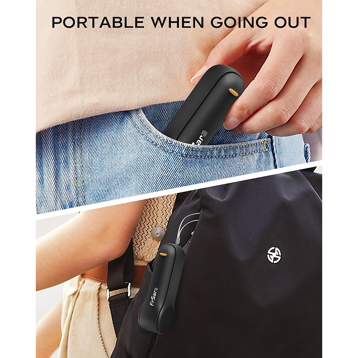 FrSara Portable Handheld Fan Rechargeable, USB Rechargeable Small Pocket Fan, 2000mAh Battery With Power Bank, Upgraded Long Battery Life, Three-Speed, Suitable for Women Outdoors and Travel