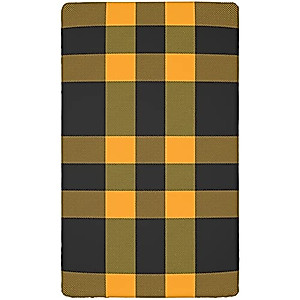 Plaid Themed Fitted Crib Sheet,Standard Crib Mattress Fitted Sheet Soft Toddler Mattress Sheet Fitted-Crib Mattress Sheet or Toddler Bed Sheet,28“ x52“,Black and Orange