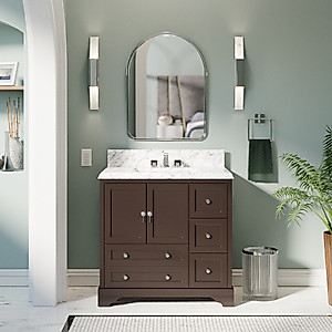 Madison 36-inch Bathroom Vanity (Chocolate/Carrara): Includes Chocolate Cabinet, Authentic Italian Carrara Marble Countertop and White Ceramic Sink