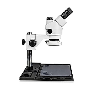 Vision Scientific VS-10FZ-IFR07 Simul-Focal Trinocular Stereo Zoom 7x-45x Microscope with Barlow Lens, 144-LED Ring Light, Repair and Maintenance Platform for Soldering and, Cell Phone Repair