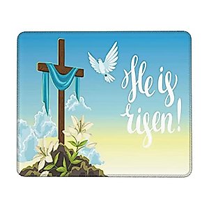 He is Risen Happy Easter Christian Cross Lily Religious Water Resistant Mouse Pad with Stitched Edge Computer Mouse Mat with Anti-Slip Rubber Base for Office Laptop Gaming Working 10 X 12 in