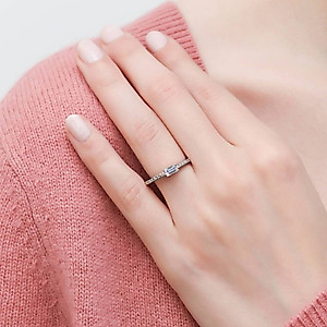 BERRICLE Sterling Silver Solitaire Wedding Engagement Rings 0.3 Carat Emerald Cut Cubic Zirconia CZ East-West Promise Ring for Women, Rhodium Plated Size 4