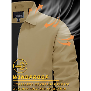 TACVASEN Mens Lightweight Jackets Casual Stylish Windbreak Collar Fall and Spring Jacket Khaki