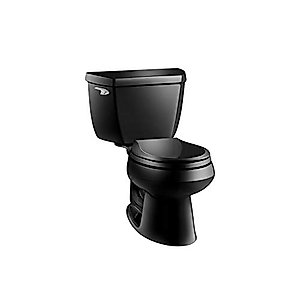 Kohler K-3577-7 Wellworth Classic 1.28 gpf Round-Front Toilet with Class Five Flushing Technology and Left-Hand Trip Lever, Black