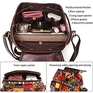 Segater Fashion Women Multicolor Backpack Genuine Leather Colorful Patchwork Shoulder Bag Bohemian Style Handbag