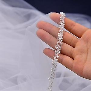 DIMNIE Wedding Veil for Brides Handmade Beaded Bridal Veil 1 Tier Fingertip Length Veil with Comb (off white-Fingertip Length:39.37IN)