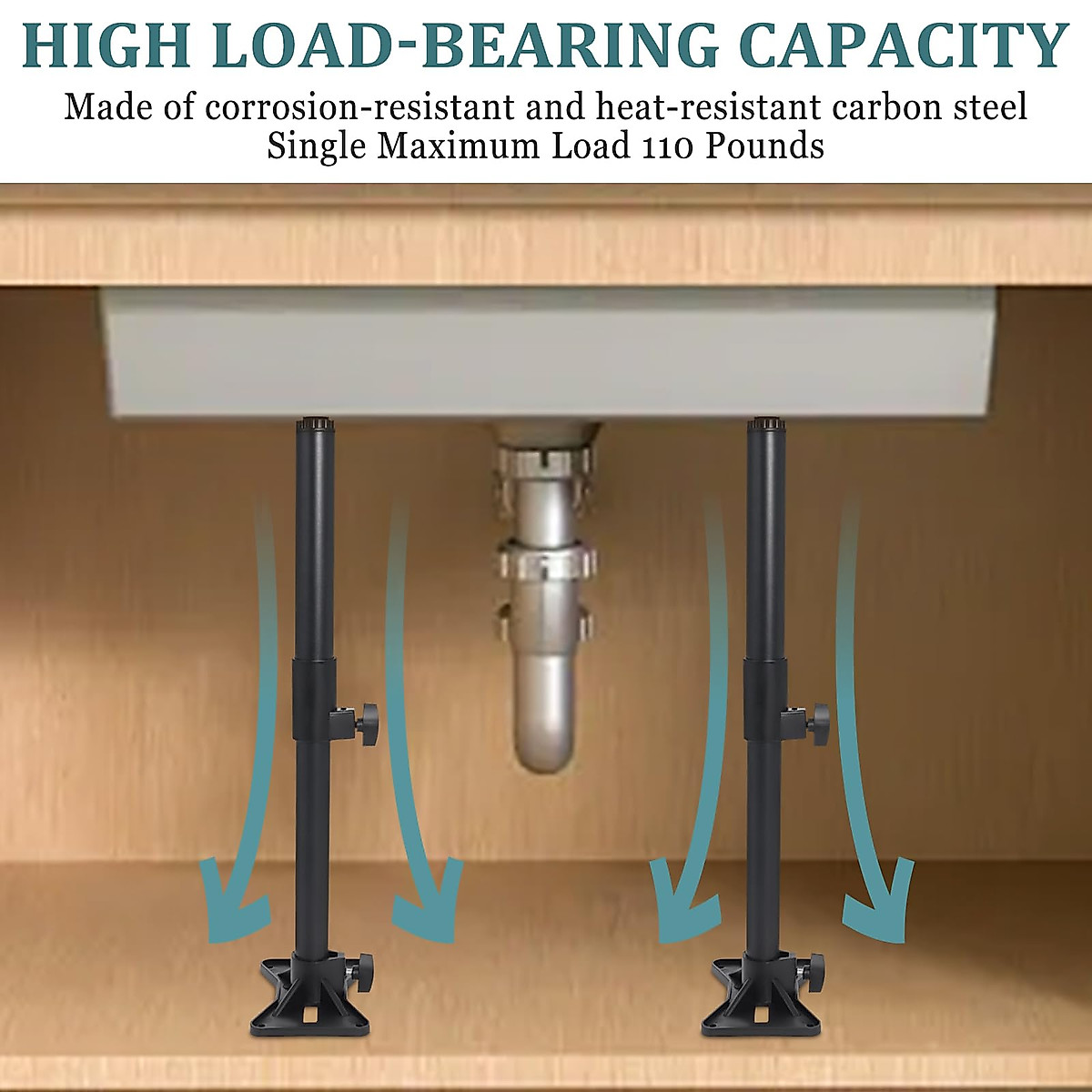 Undermount Sink Mounting Brackets, Stainless Steel Adjustable kitchen sinks undermount Legs Installation and Repair Kit Support System with Waterproof Gloves.(13.8-23.6inches)