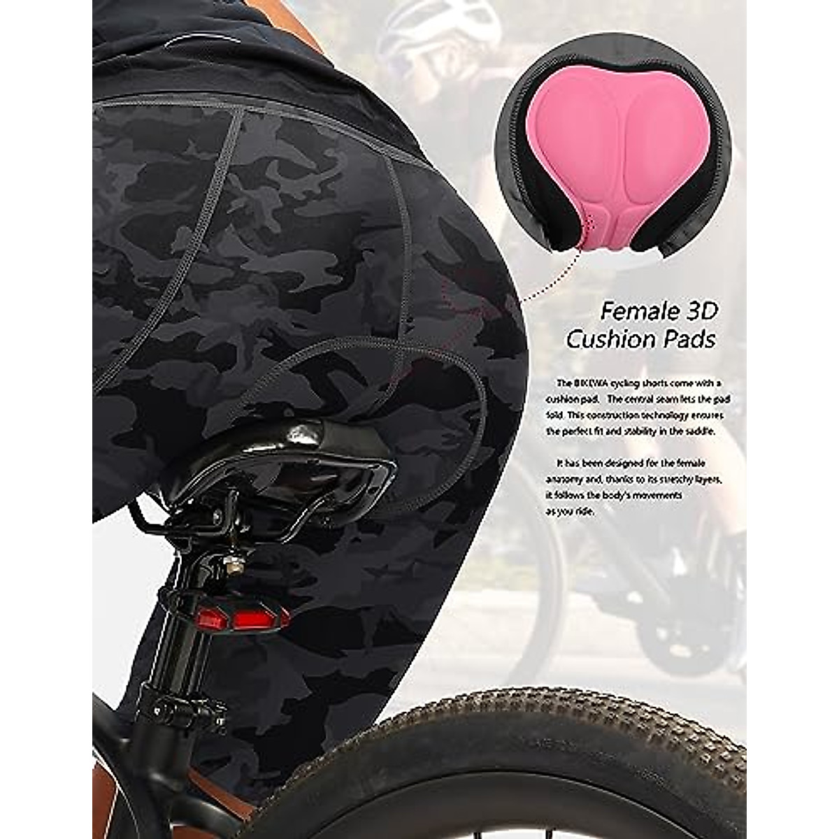 Women's 4D Padded Bike Shorts Cycling Padding Riding Bicycle Road Mountain Biking Spinning Cycle Spin Shorts for Women with Zipper Pockets(Camo Black,L)