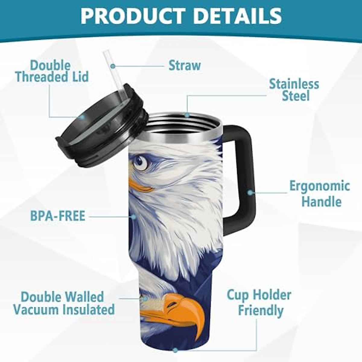 Selerdon 40 oz Tumbler Eagles Blue with Handle and Straw Lid Vacuum Stainless Steel Insulated Water Bottle Travel Mug Car Cup Holder Friendly BPA Free for Gym Travel Office
