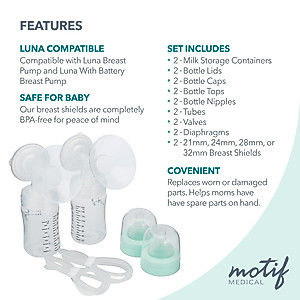 Motif Medical, Luna Double Pumping Kit, Replacement Parts for Breast Pump 21mm Clear