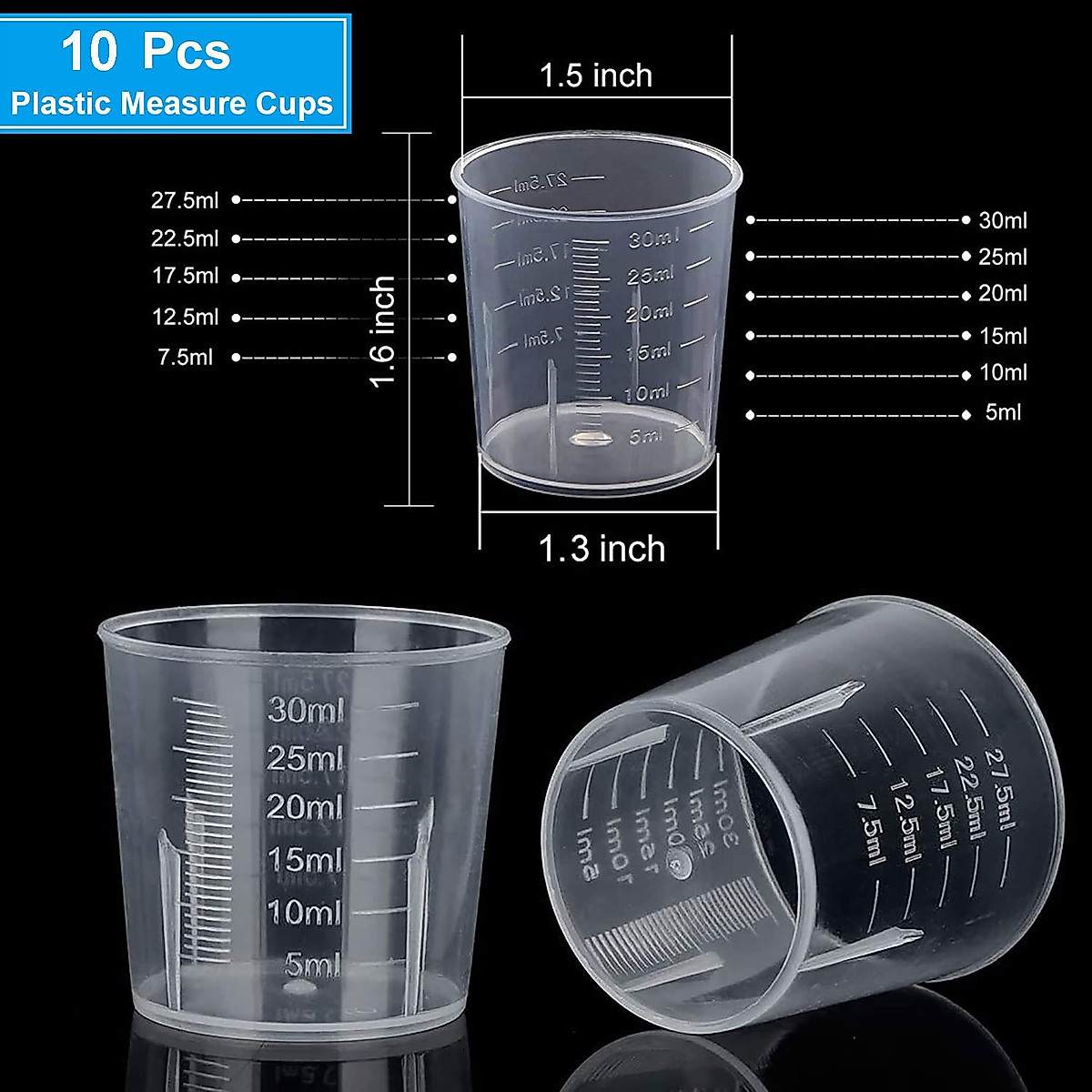 30ml Plastic Liquid Measuring Cups - Mini Clear Kitchen Medicine Cups Transparent Labs Graduated Beakers Baking Cooking Home Lab Measure Tool (10 Packs,1oz,Transparent)