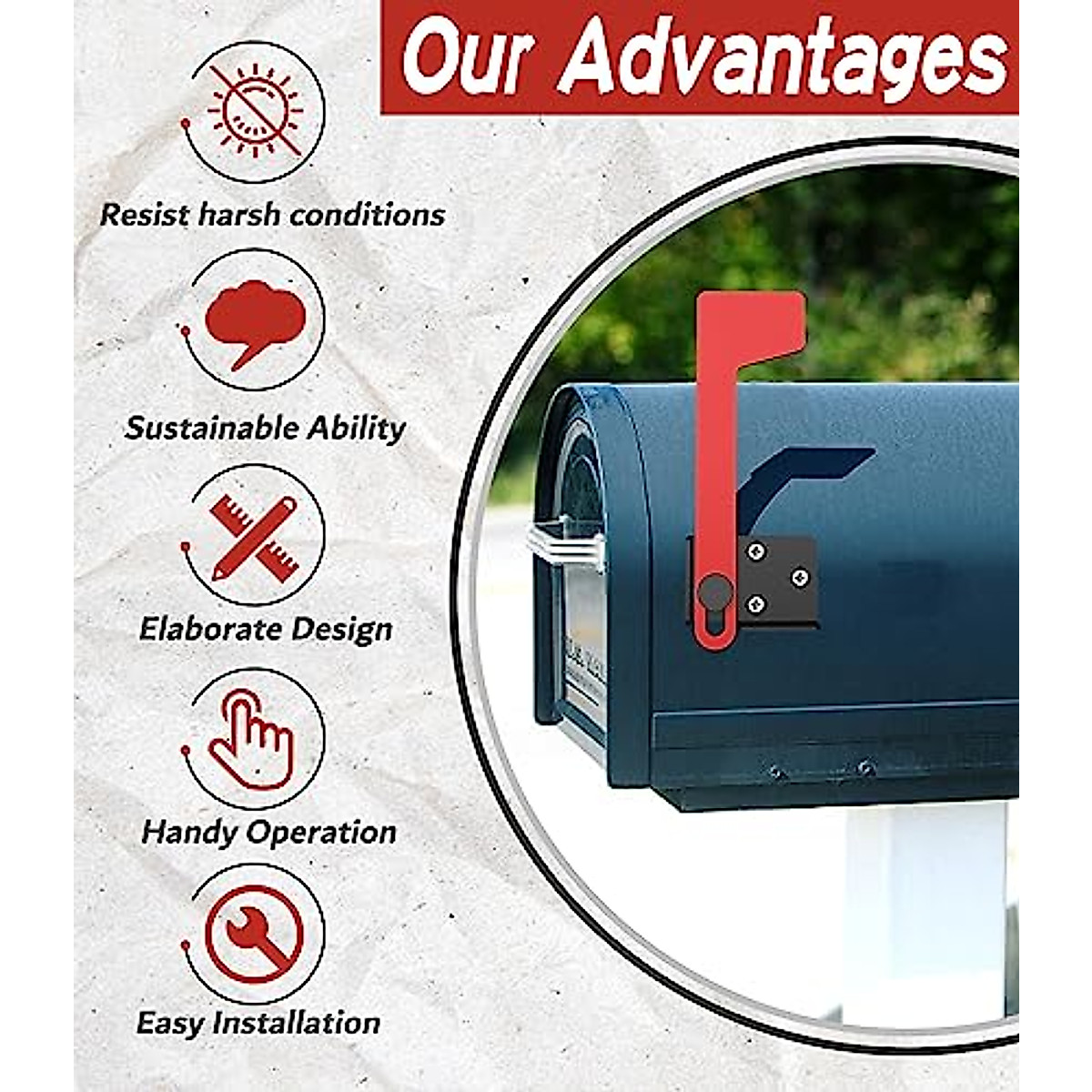 Red Mailbox Flag Replacement Galvanized Steel Mailbox Replacement Flag Kit Universal Outgoing Mail Mailbox Flag Proof Metal Replacement Flag Peel and Stick Universal Mailbox Flag for Outgoing Mailbox
