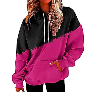 Women Sweatshirt Pullover Hoodies Womens Plus Size Casual Hooded Sweatshirt With Pockets Long Sleeve Drawstring Sweatshirt Sweatshirts for Women Hot Pink