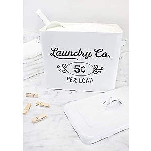 AuldHome Farmhouse Laundry Powder Container, White Enamelware Detergent Bin with Scoop