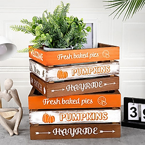 Sintuff 2 Pcs Fall Wooden Crates for Display Thanksgiving Wooden Boxes Rustic Nesting Wood Crates Farmhouse Storage Container for Harvest Thanksgiving Party Storage Gift